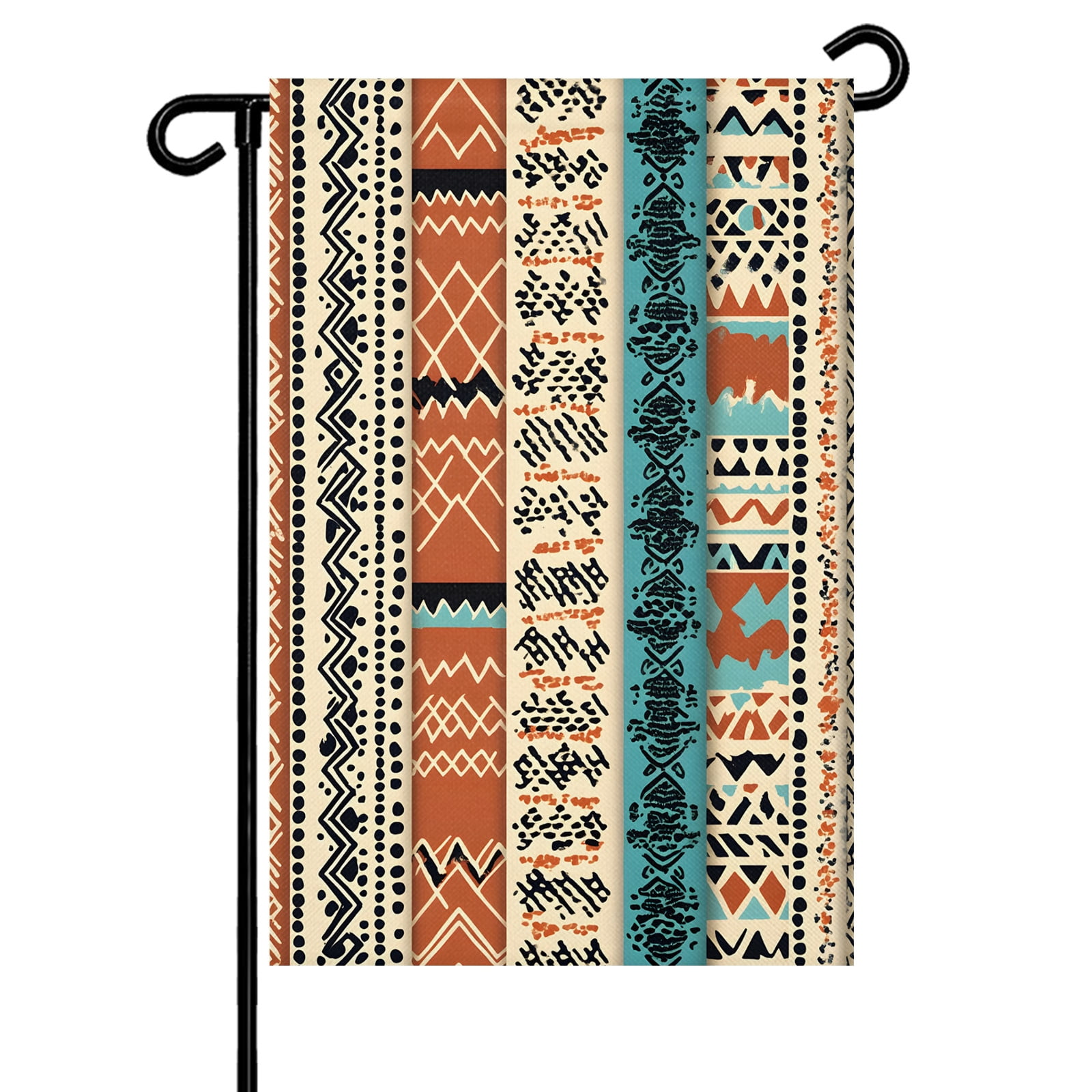 Bohemian Teal Garden Flag 12x18 Inch Orange Floral Geometric Texture ...