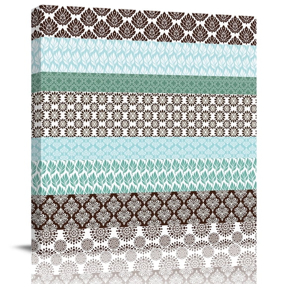 Bohemian Teal Geometric Stripes Canvas Artwork Painting Art, Tribal ...
