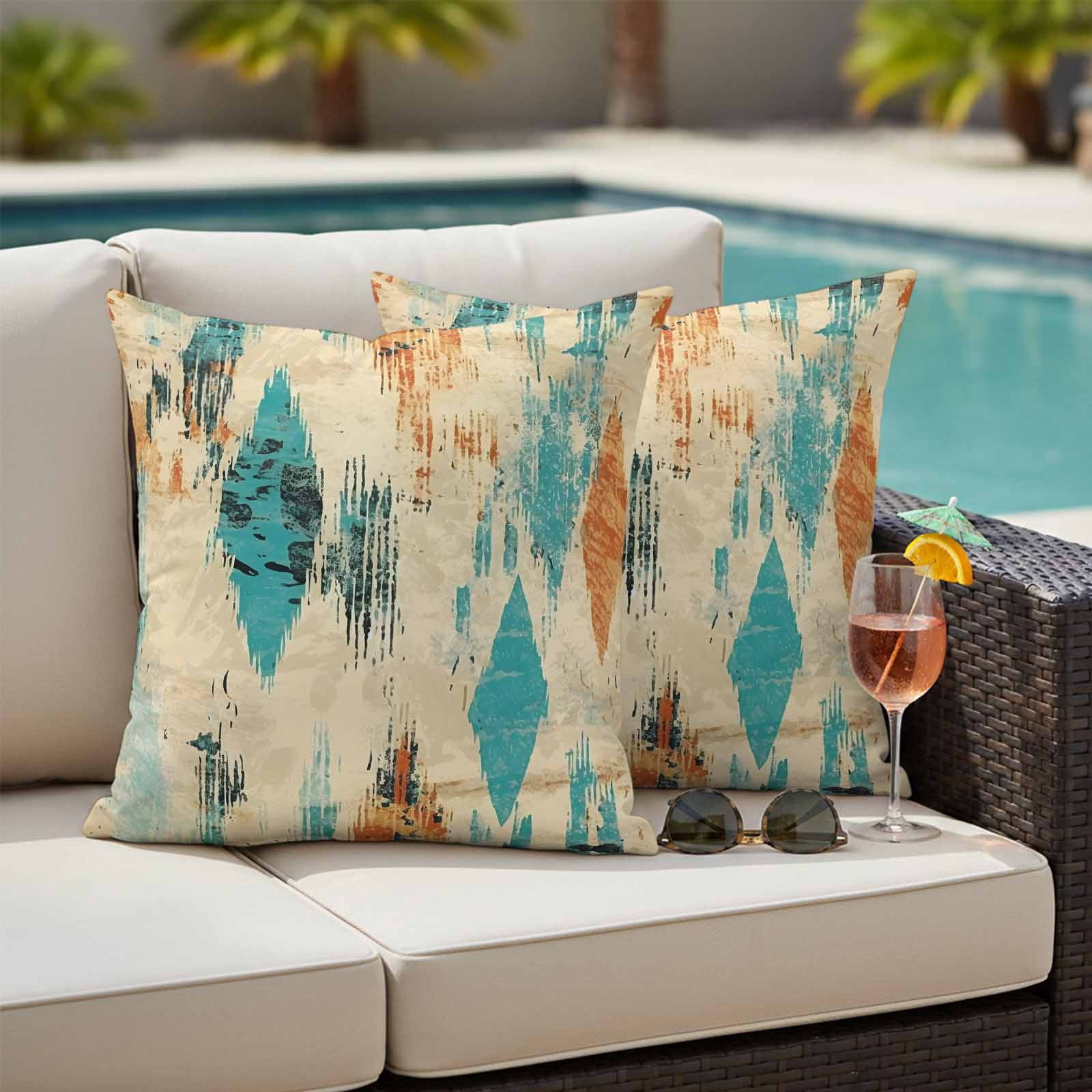 Bohemian Teal Outdoor Throw Pillow Covers Set of 2, Orange Argyle ...