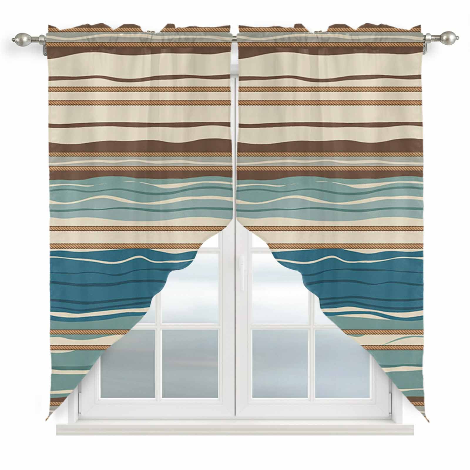 Bohemian Teal Swag Curtain Valance for Window 2 Panels Brown Stripe ...
