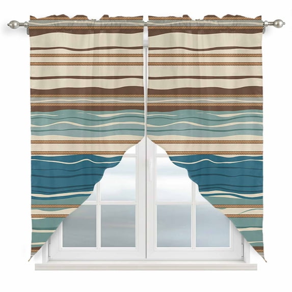 Bohemian Teal Swag Curtain Valance for Window 2 Panels Brown Stripe ...