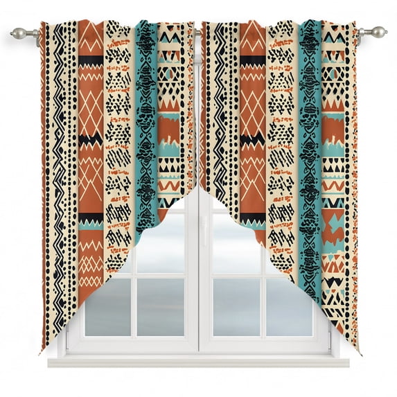 Bohemian Teal Swag Curtain Valance for Window 2 Panels Orange Floral ...