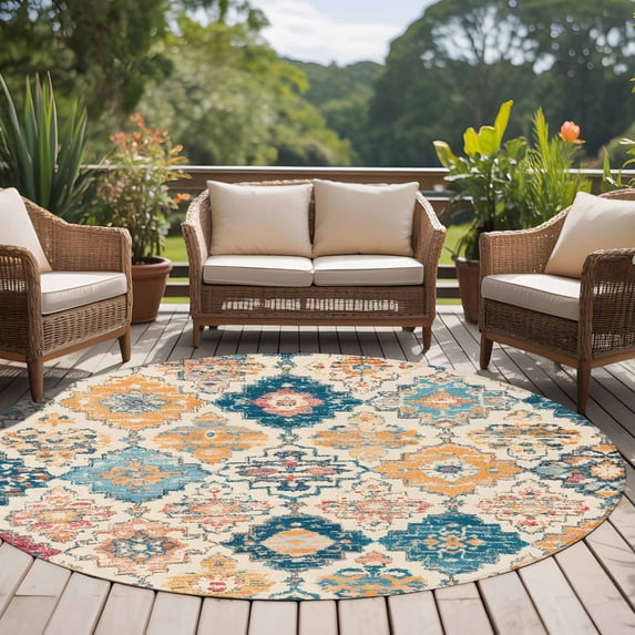Bohemian Texture 6ft Round Rug for Living Room Under Coffee Table ...