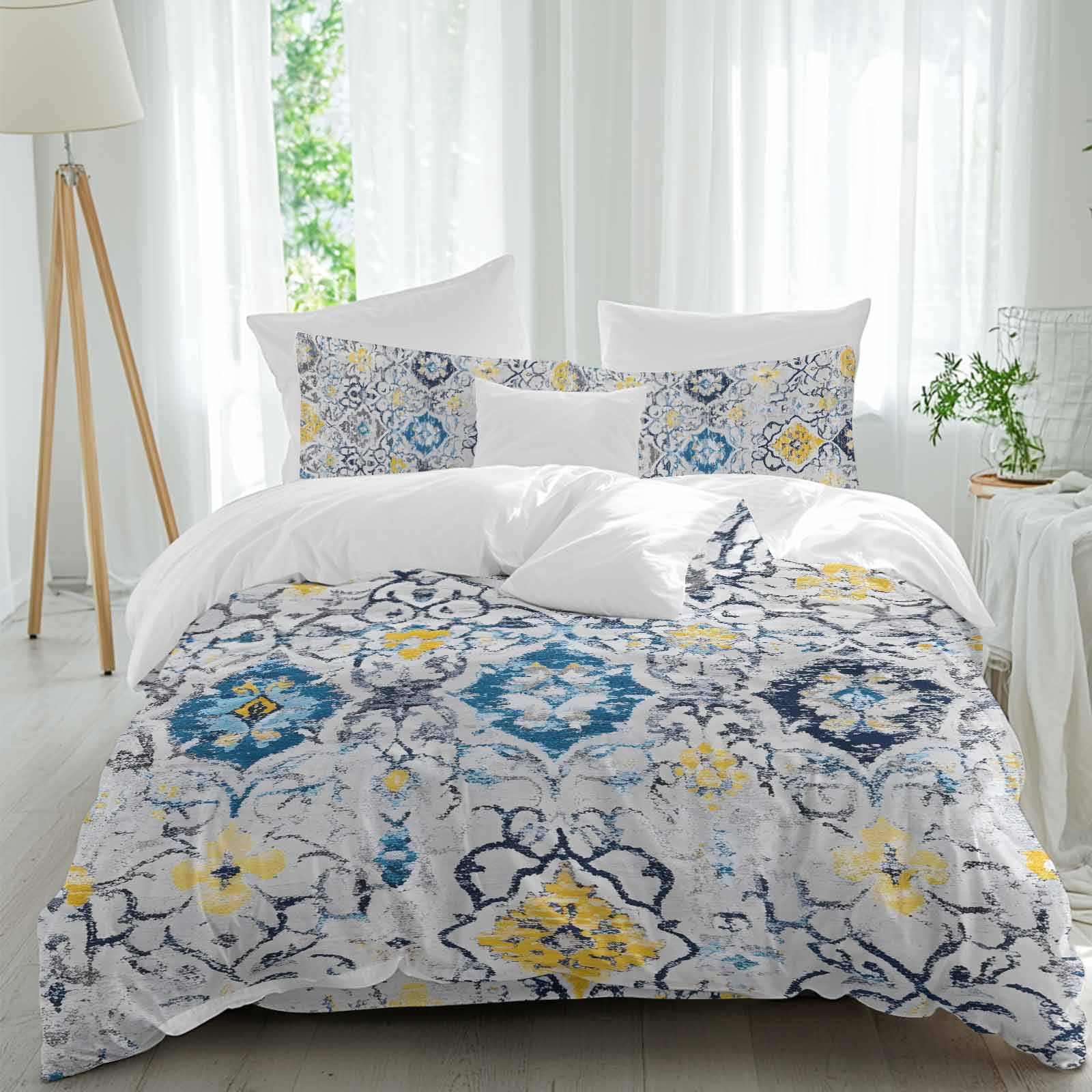 Bohemian Texture California King Duvet Cover Set, Gary Blue Morocco ...