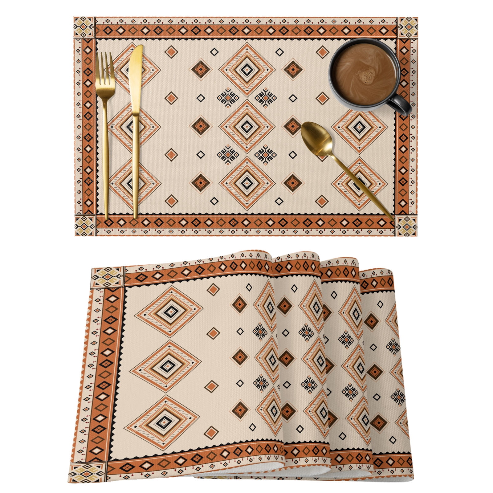 Bohemian Texture Cotton Linen Placemats Set of 1, Abstract Vintage ...