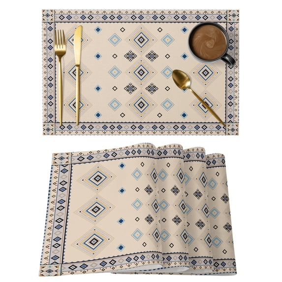 Bohemian Texture Cotton Linen Placemats Set of 4, Abstract Retro ...