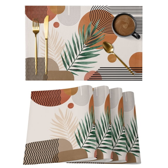 Bohemian Texture Cotton Linen Placemats Set of 6, Red Circle Green ...