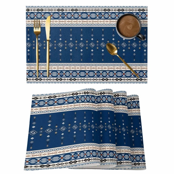Bohemian Texture Cotton Linen Placemats Set of 8, Abstract Geometric ...
