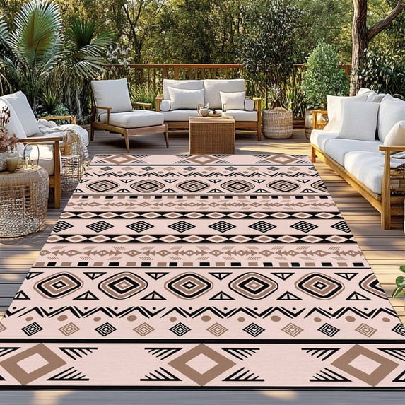 Bohemian Texture Indoor Outdoor Rugs 5x7 Ft, Abstract Brown Geometric ...