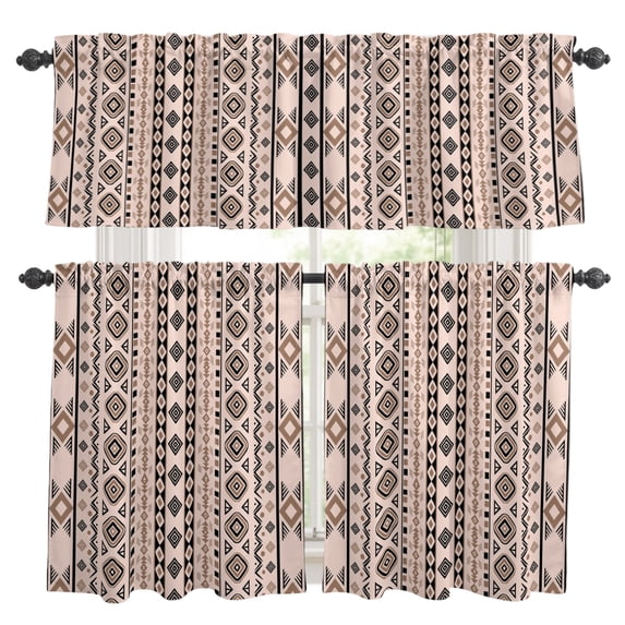 Bohemian Texture Kitchen Curtains Set for Windows, Abstract Brown ...