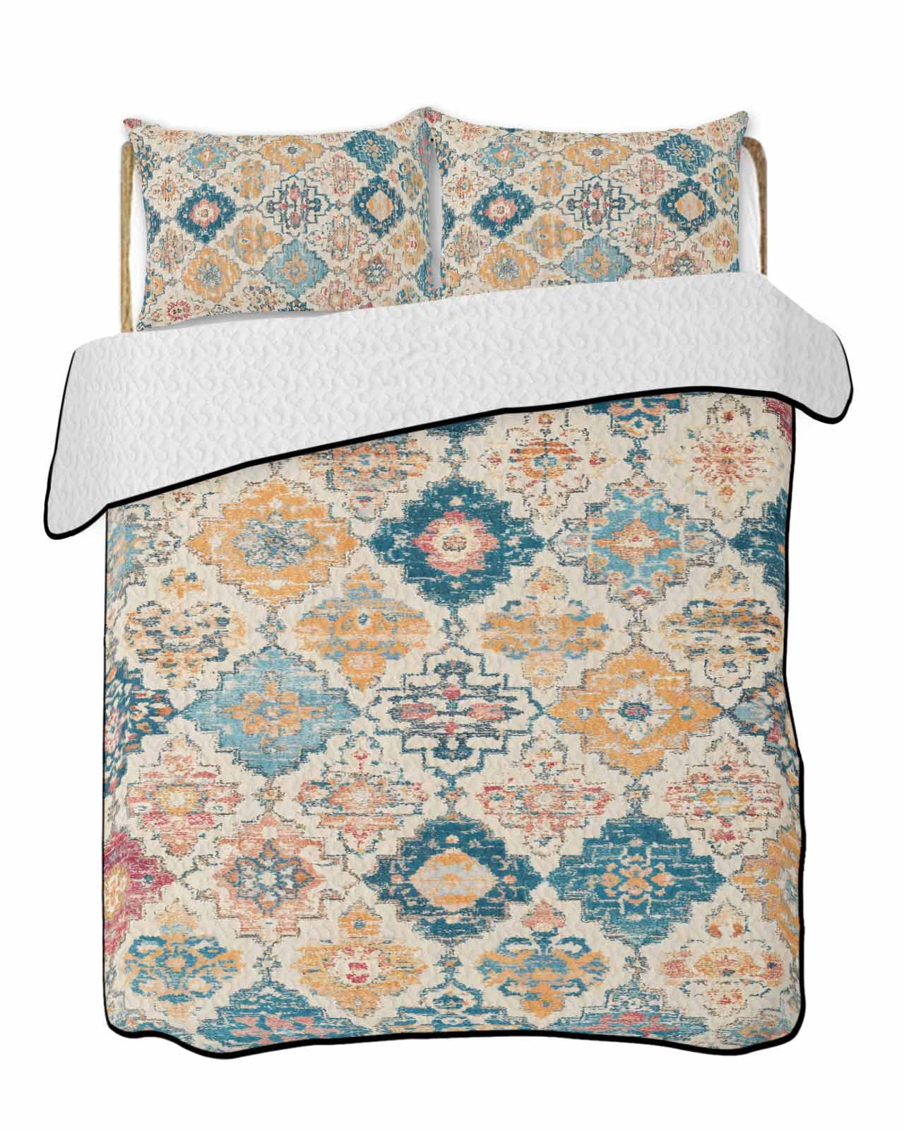 Bohemian Texture Quilts Bedding Set Twin Size Retro Yellow Blue Morocco ...