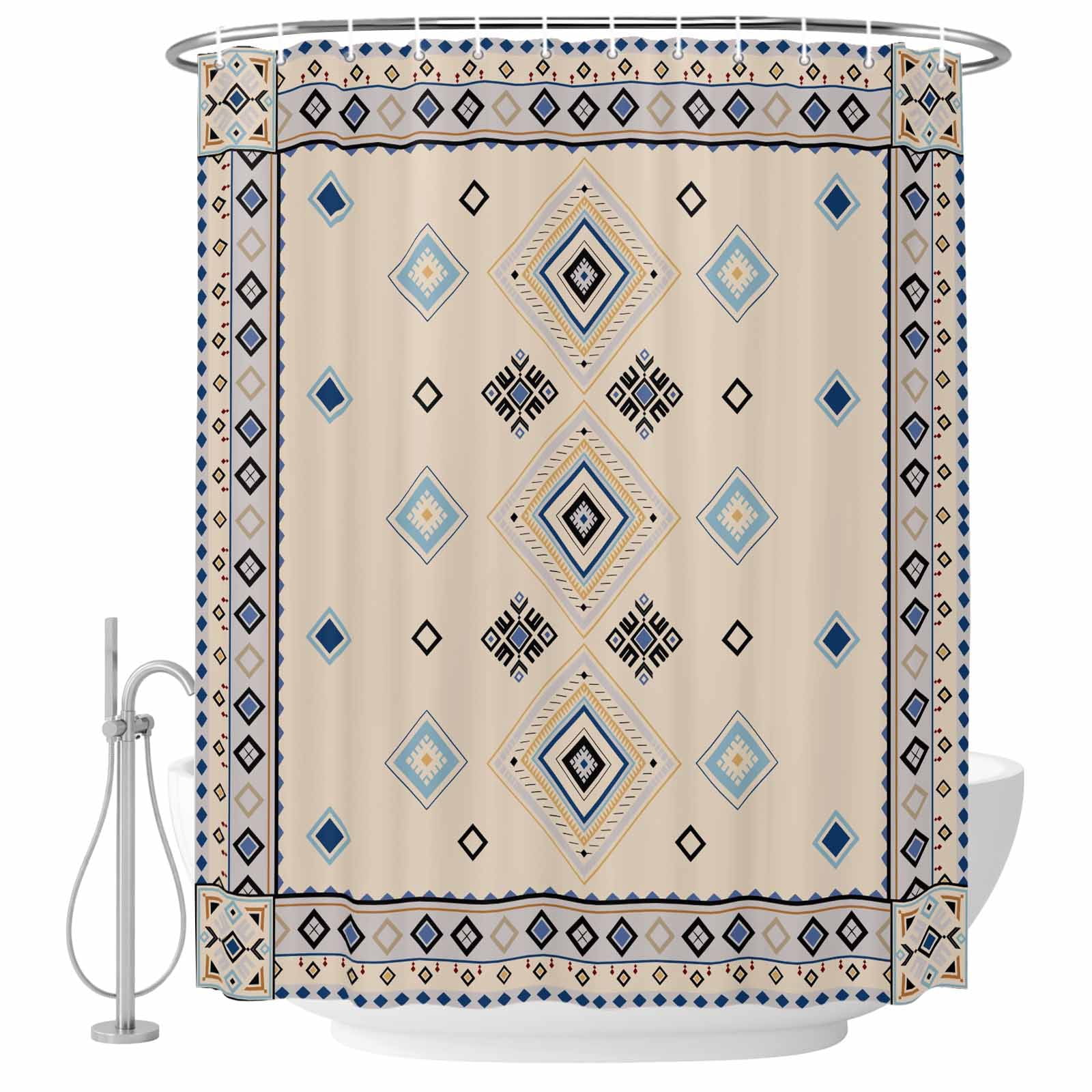 Bohemian Texture Shower Curtain for Bathroom, Abstract Retro Geometric ...