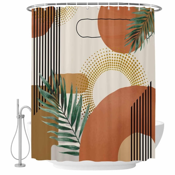 Bohemian Texture Shower Curtain for Bathroom, Green Leaves Abstract ...