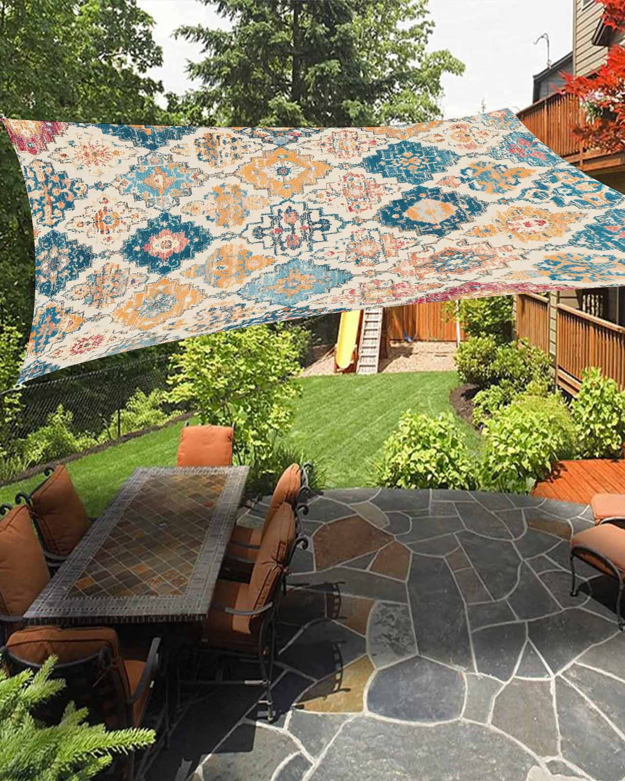 Bohemian Texture Sun Shade Sail 12'X16' Retro Yellow Blue Morocco ...