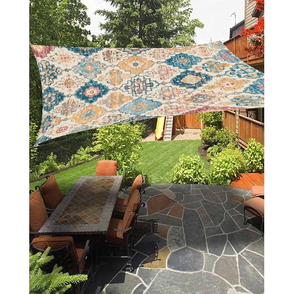 Bohemian Texture Sun Shade Sail 12'X16' Retro Yellow Blue Morocco ...