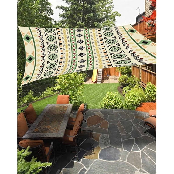 Bohemian Texture Sun Shade Sail 14'X18' Abstract Green Geometric ...