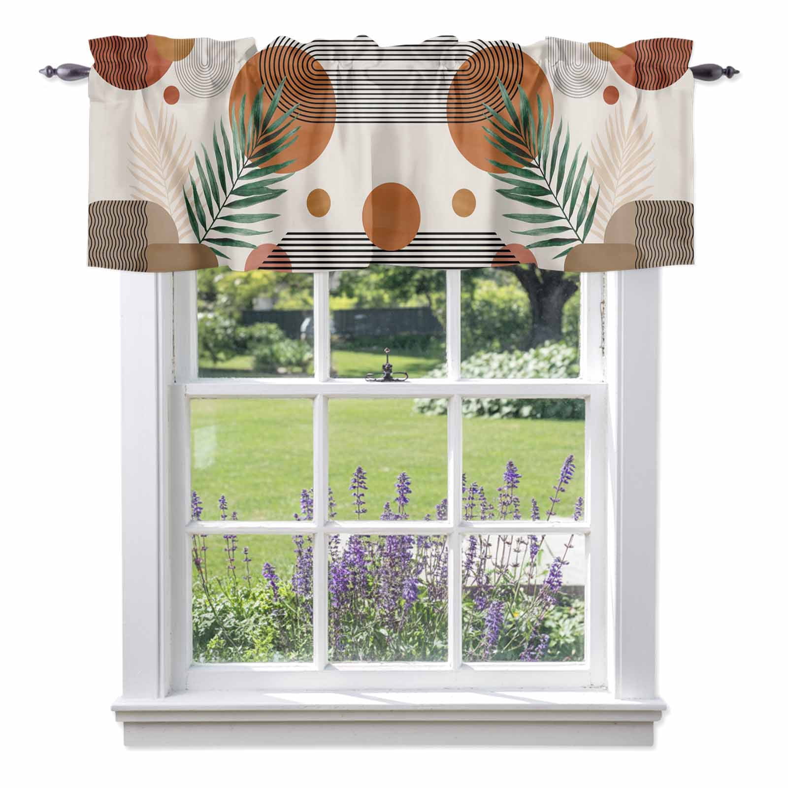Bohemian Texture Valances for Windows Red Circle Green Leaves Abstract ...