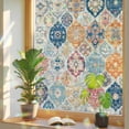 Bohemian Texture Window Privacy Film, Vintage Orange Blue Morocco ...
