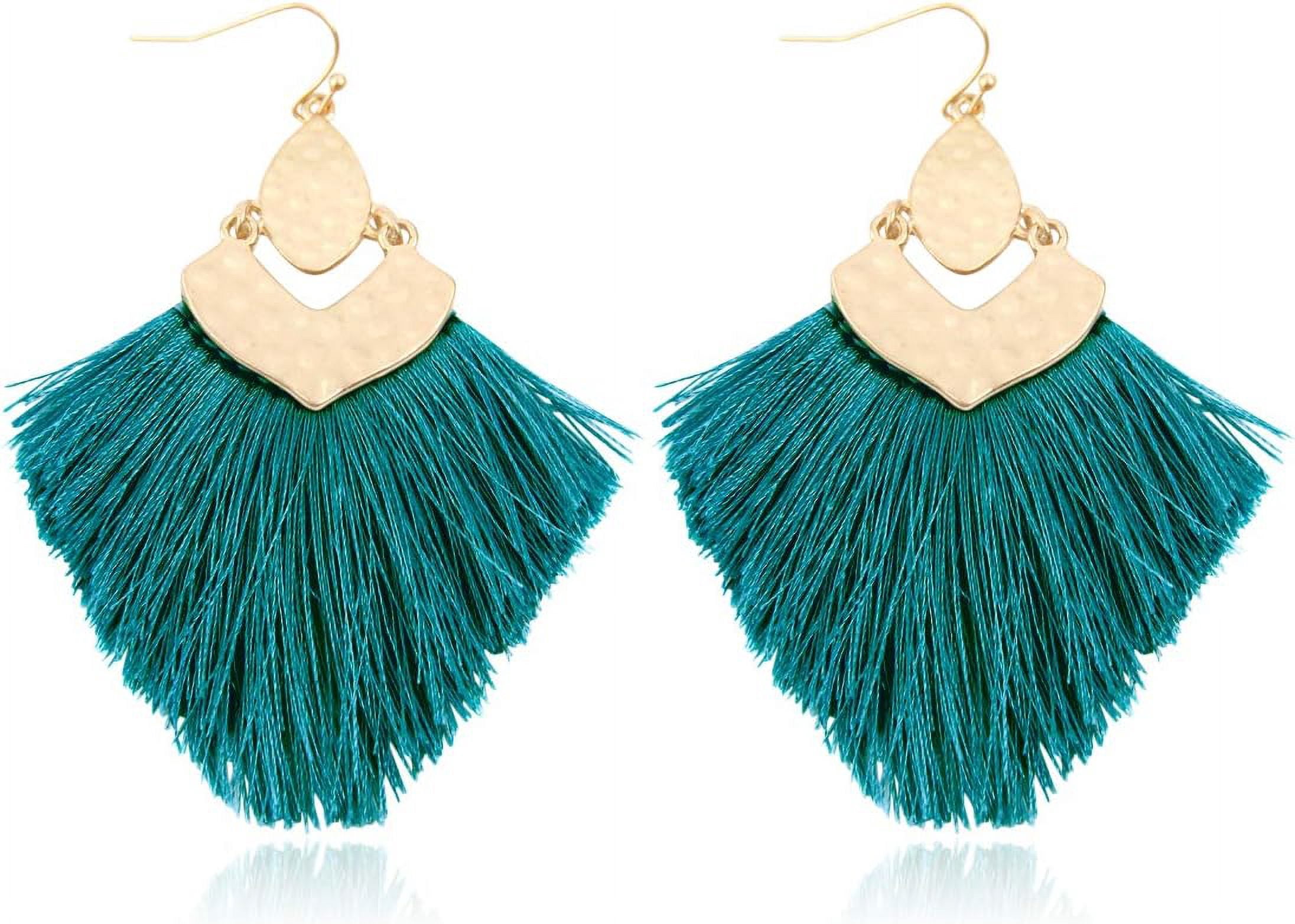 Bohemian Thread Tassel Drop Earrings - Geometric Petal Fan Fringe ...
