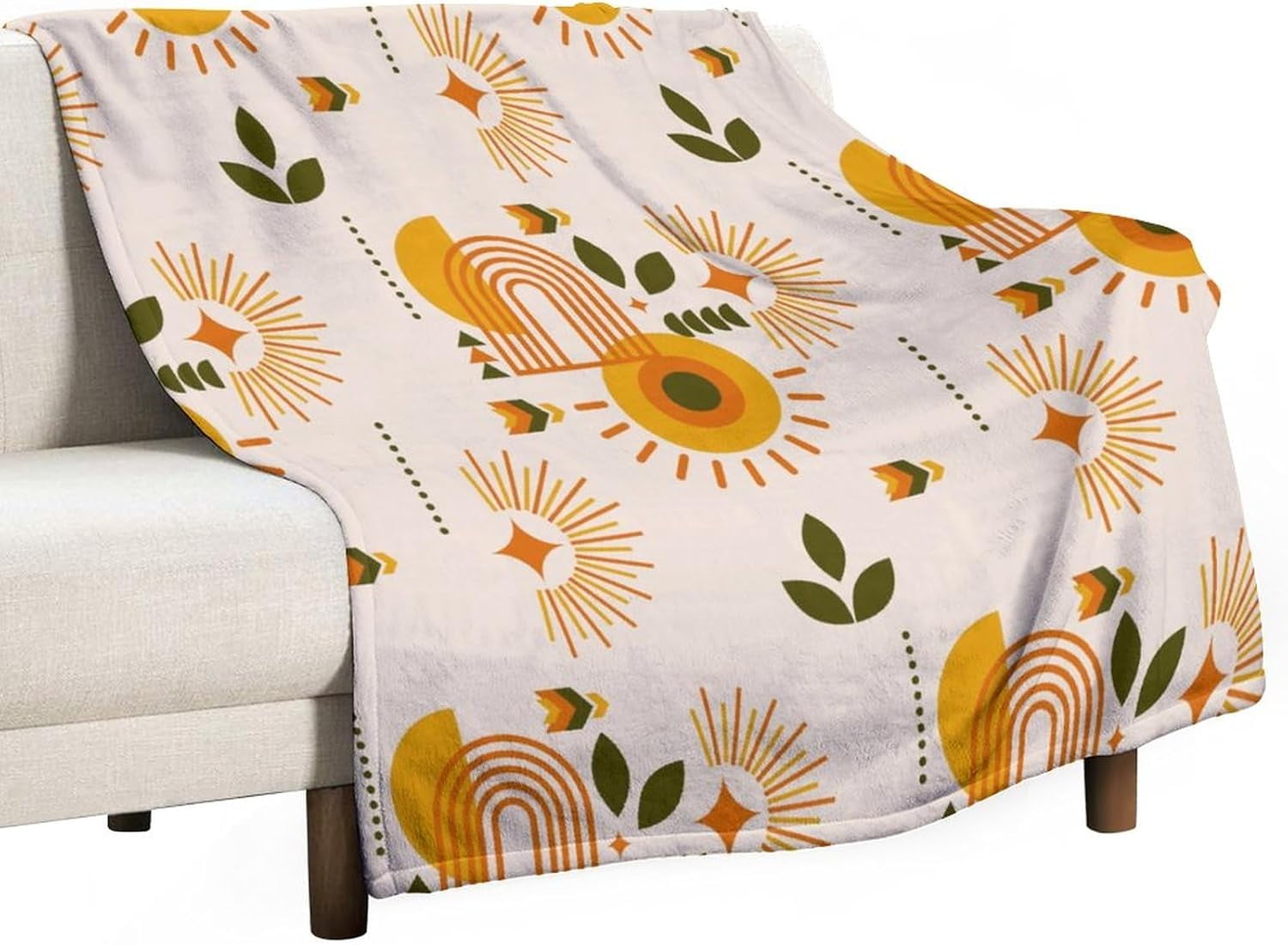 Bohemian Throw Fleece Blanket, Moon Star Leaves Moon Phase Boho Theme ...