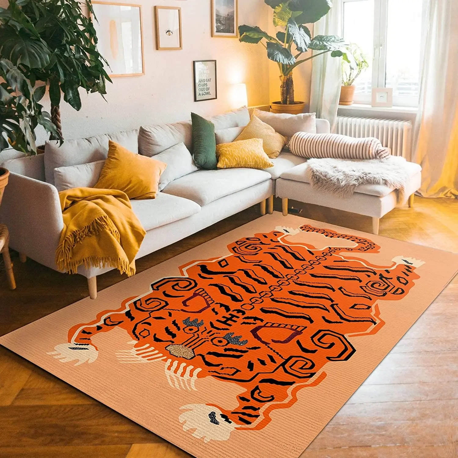 Bohemian Tibetan Tiger and Floral Area Rug Vintage Animal Area Rug ...