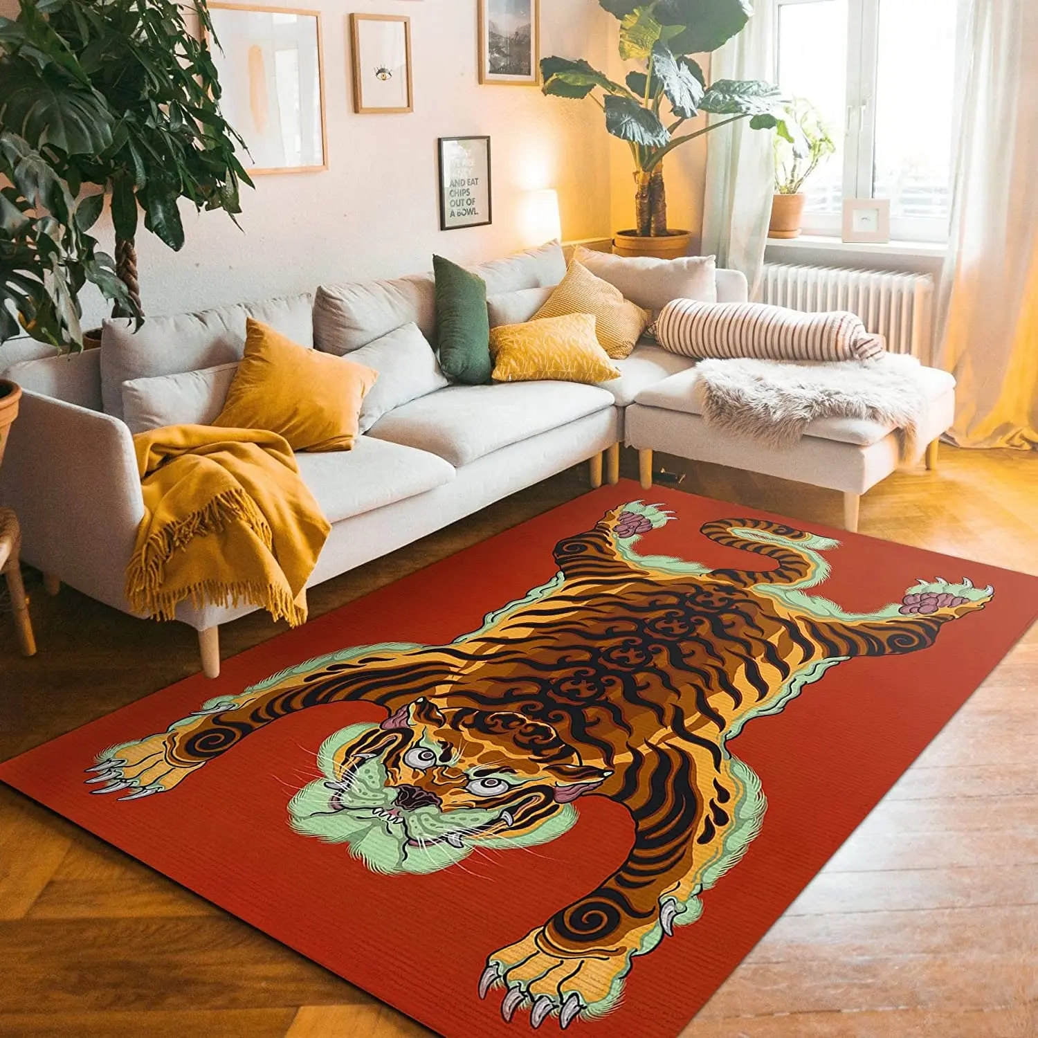 Bohemian Tibetan Tiger and Floral Area Rug Vintage Animal Area Rug ...