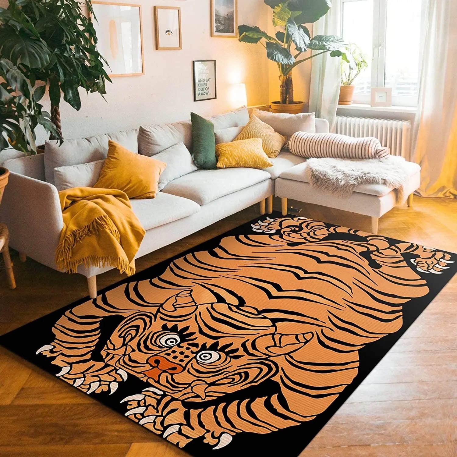 Bohemian Tibetan Tiger and Floral Area Rug Vintage Animal Area Rug ...