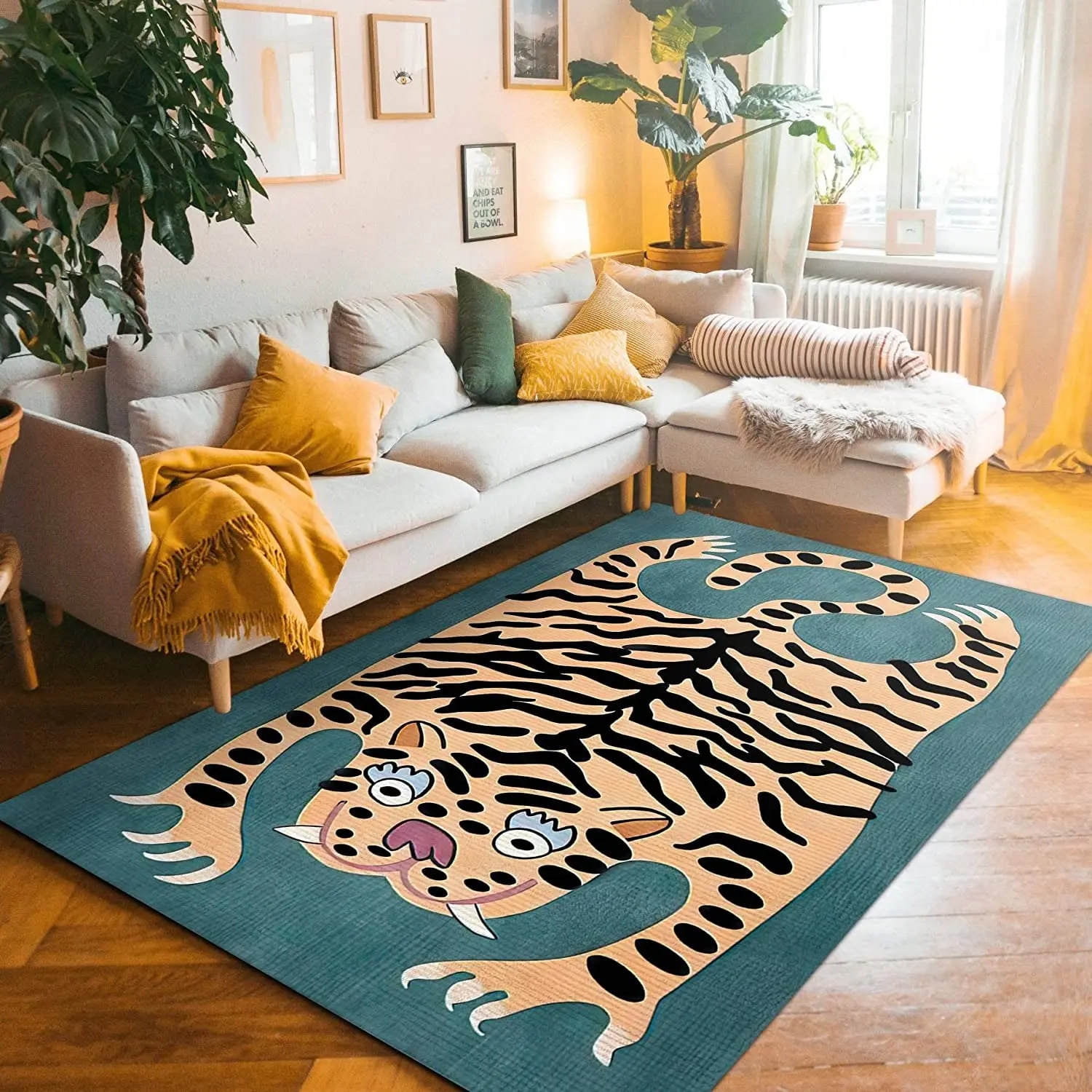 Bohemian Tibetan Tiger and Floral Area Rug Vintage Animal Area Rug ...