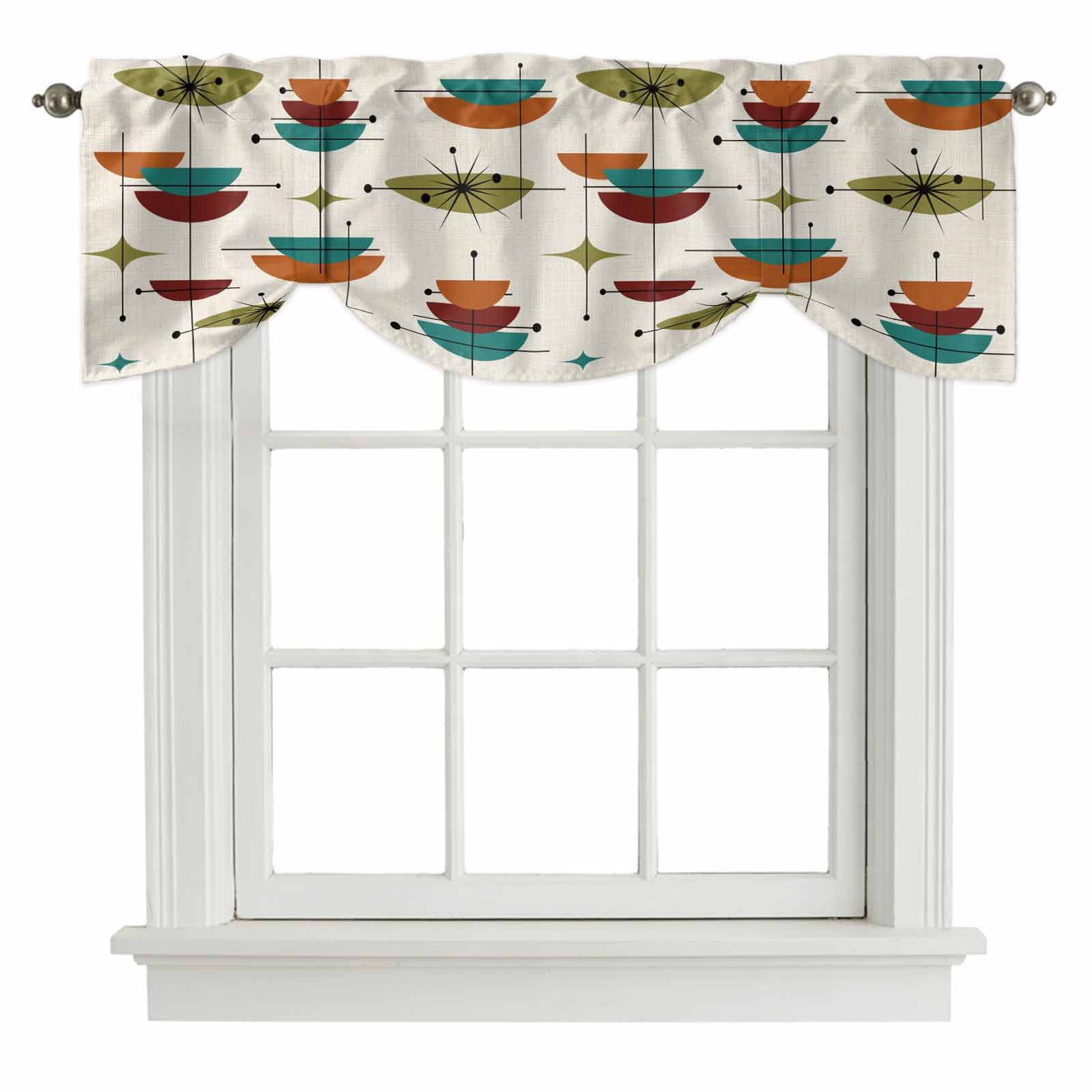 Bohemian Tie Up Valance Curtains Orange Duck Green Color Block ...