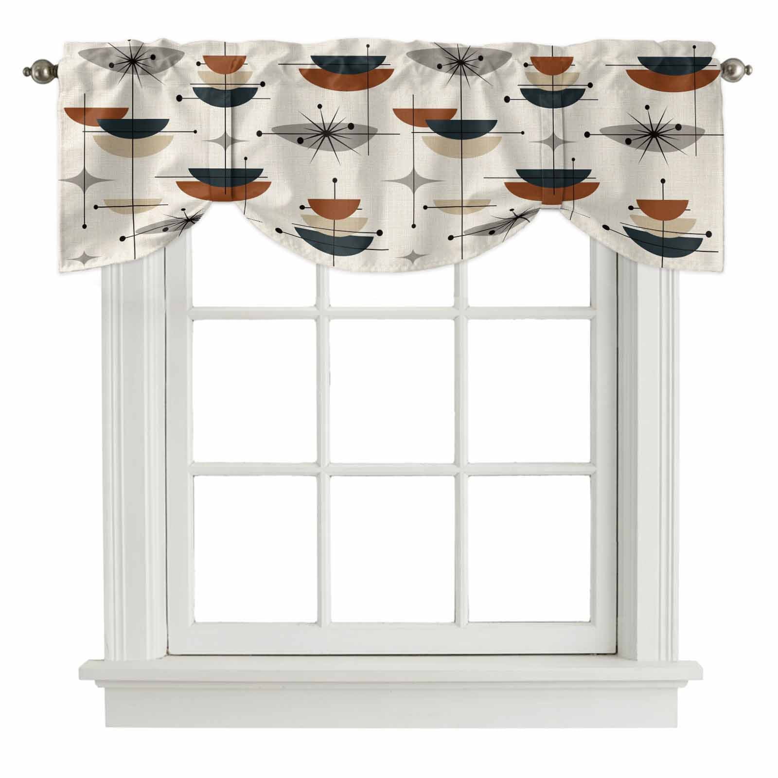 Bohemian Tie Up Valance Curtains Orange Navy Blue Color Block ...