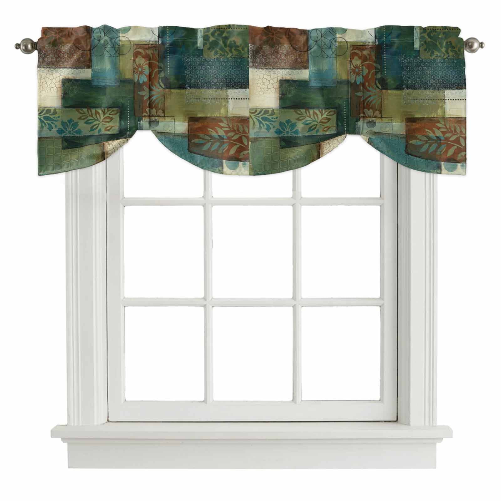 Bohemian Tie Up Valance Curtains Vintage Floral Texture Geometric Plaid ...