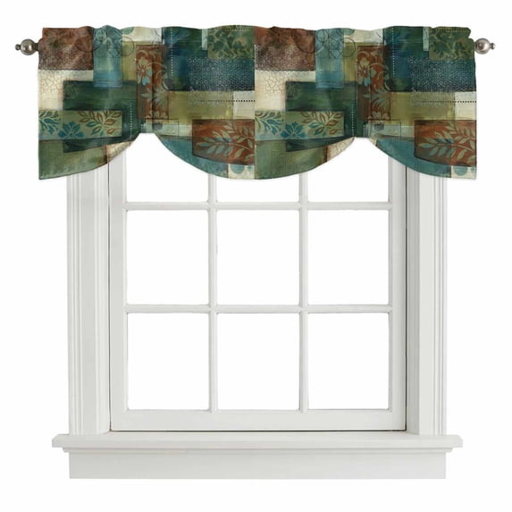 Bohemian Tie Up Valance Curtains Vintage Floral Texture Geometric Plaid ...