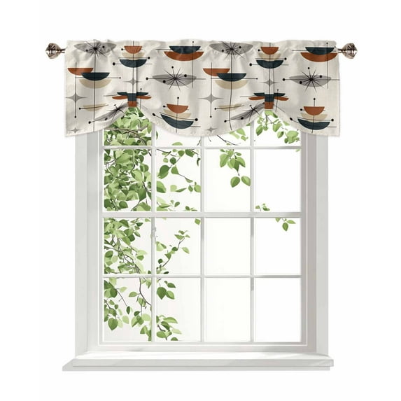 Bohemian Tie Up Valances Curtain, Adjustable Kitchen Orange Navy Blue ...