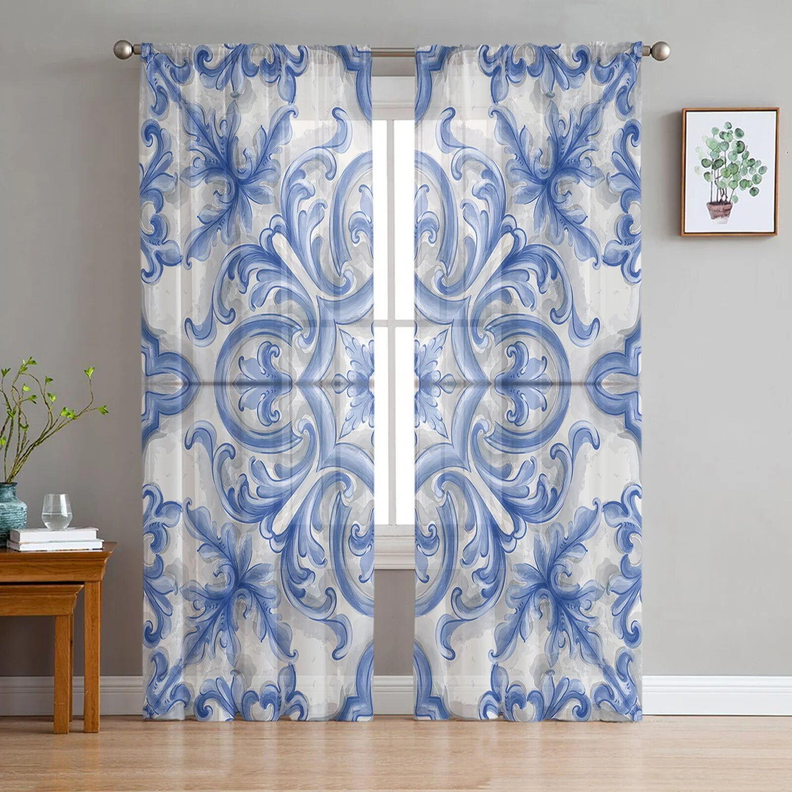 Bohemian Tiles Ethnic Retro Curtains For Living Room Transparent Tulle ...
