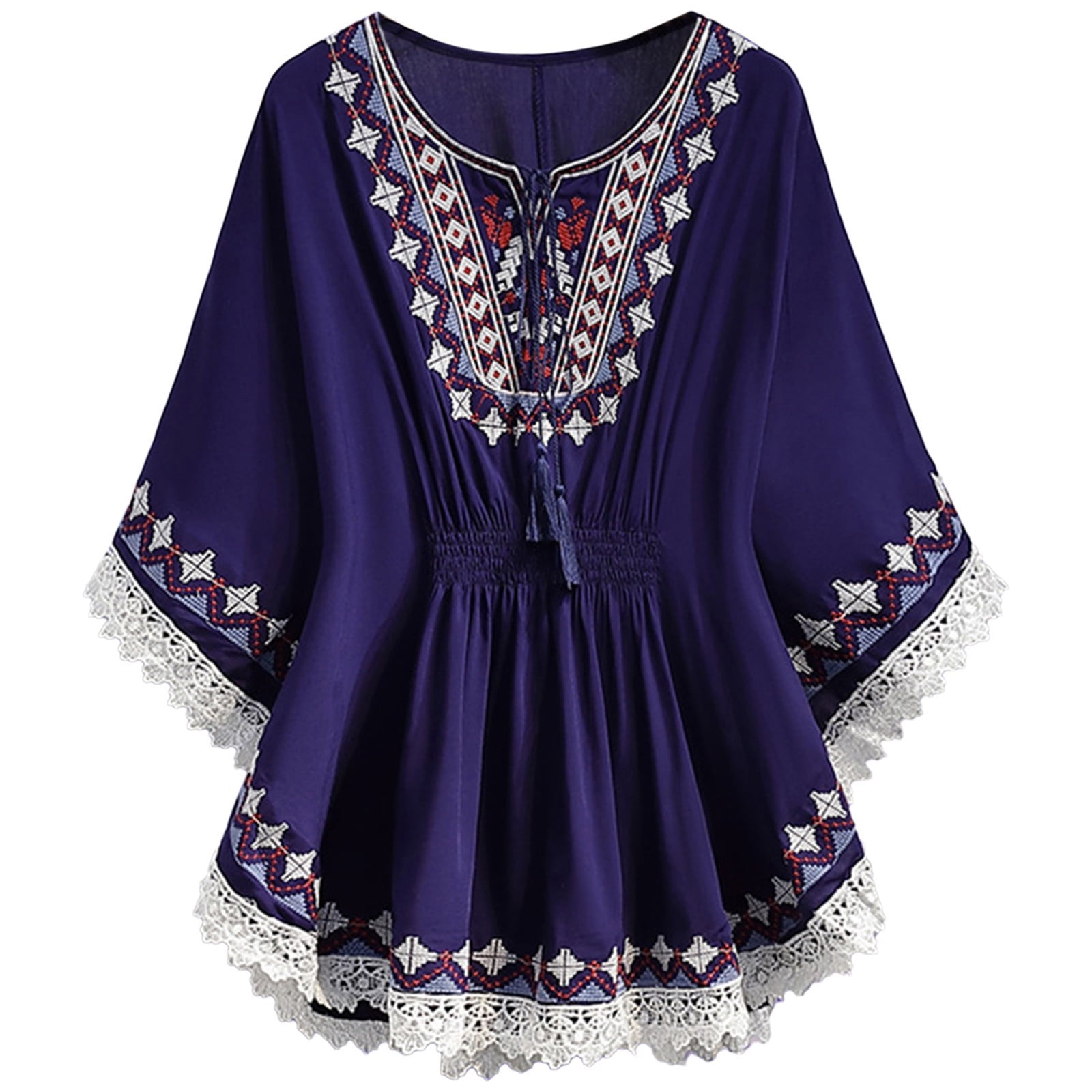 Bohemian Tops for Older Women Boho Peasant Lace Floral Tunic ...