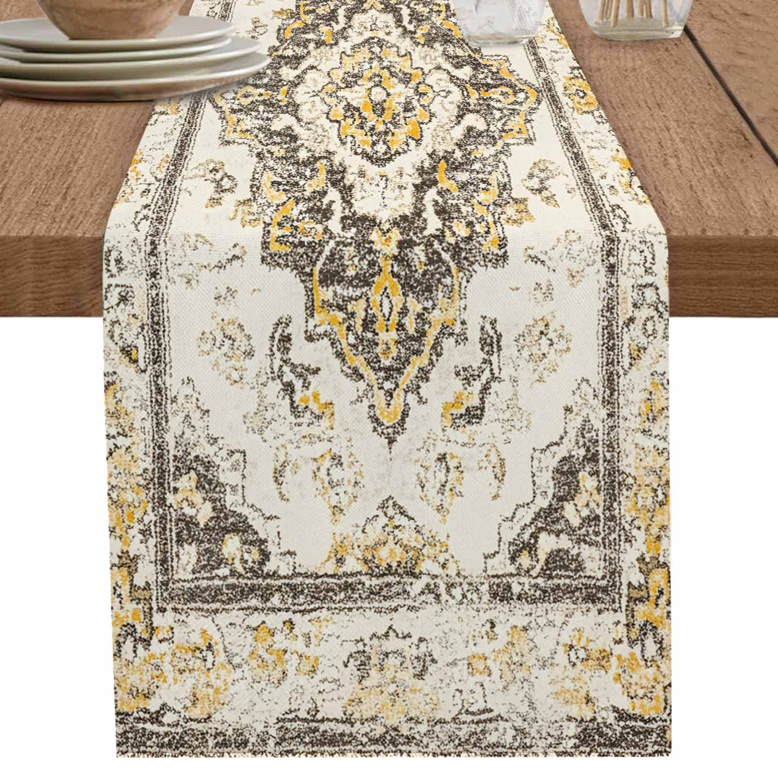 Bohemian Tribal Abstract Texture Table Runner-70 Inch Long Retro Brown ...