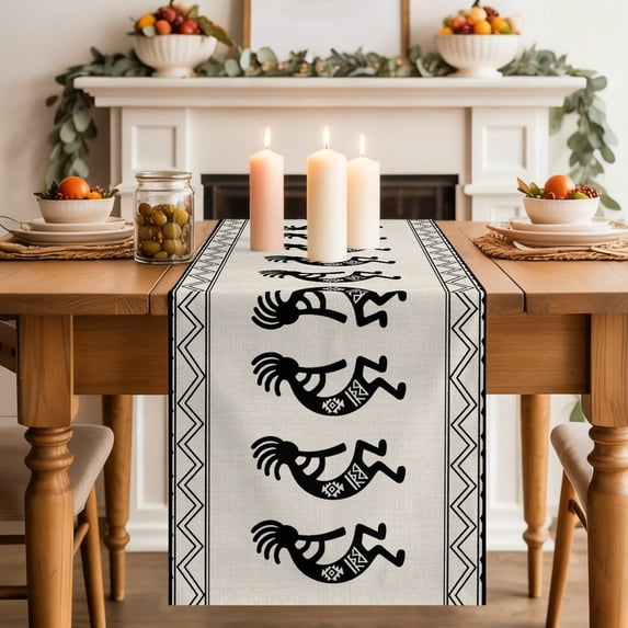 Bohemian Tribal Figures Dining Table Runner, Boho Ethnic Mysterious ...