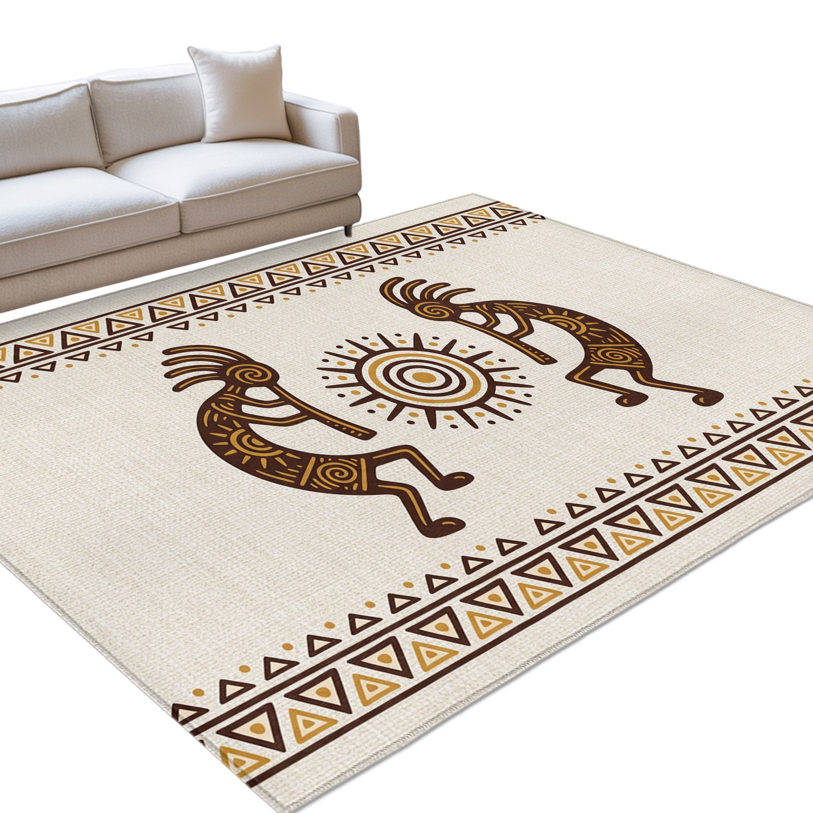Bohemian Tribal Sunburst Area Rug, Boho Mysterious Geometric Brown Sun ...
