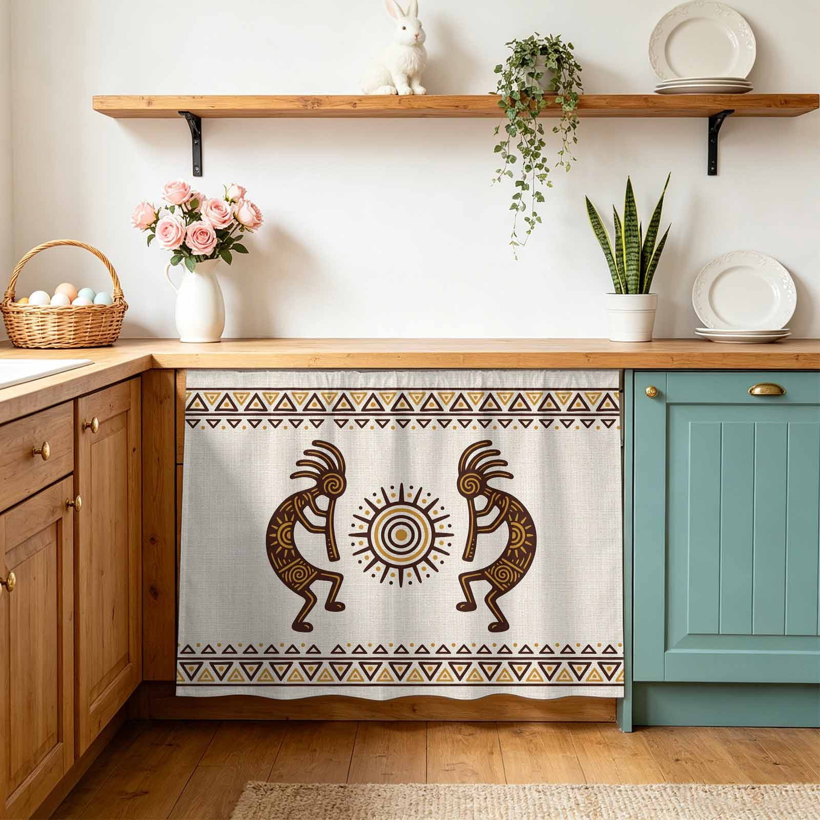 Bohemian Tribal Sunburst Cabinet Curtains 28"W x 35"L, Boho Mysterious ...
