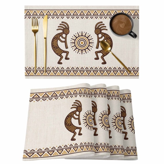 Bohemian Tribal Sunburst Placemats Set of 12, Boho Mysterious Geometric ...