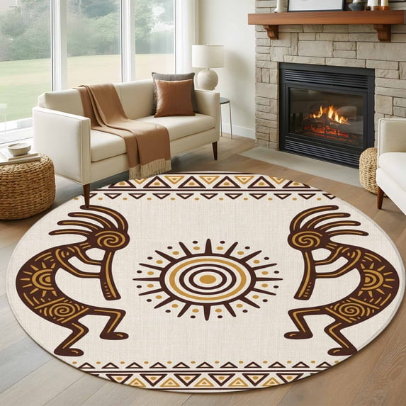 Bohemian Tribal Sunburst Washable Round Area Rug 6 ft, Boho Mysterious ...