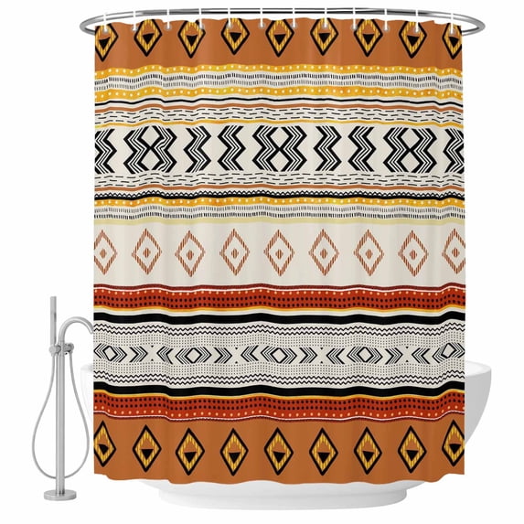 Bohemian Tribe Shower Curtain Set with Hooks, Stripe Geometric ...