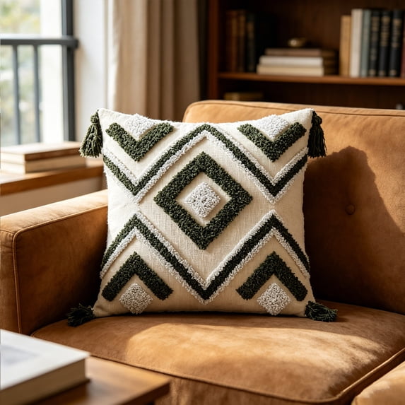 Bohemian Tufted Throw Pillow Cover 17.7x17.7 Inch, Geometric Pattern ...