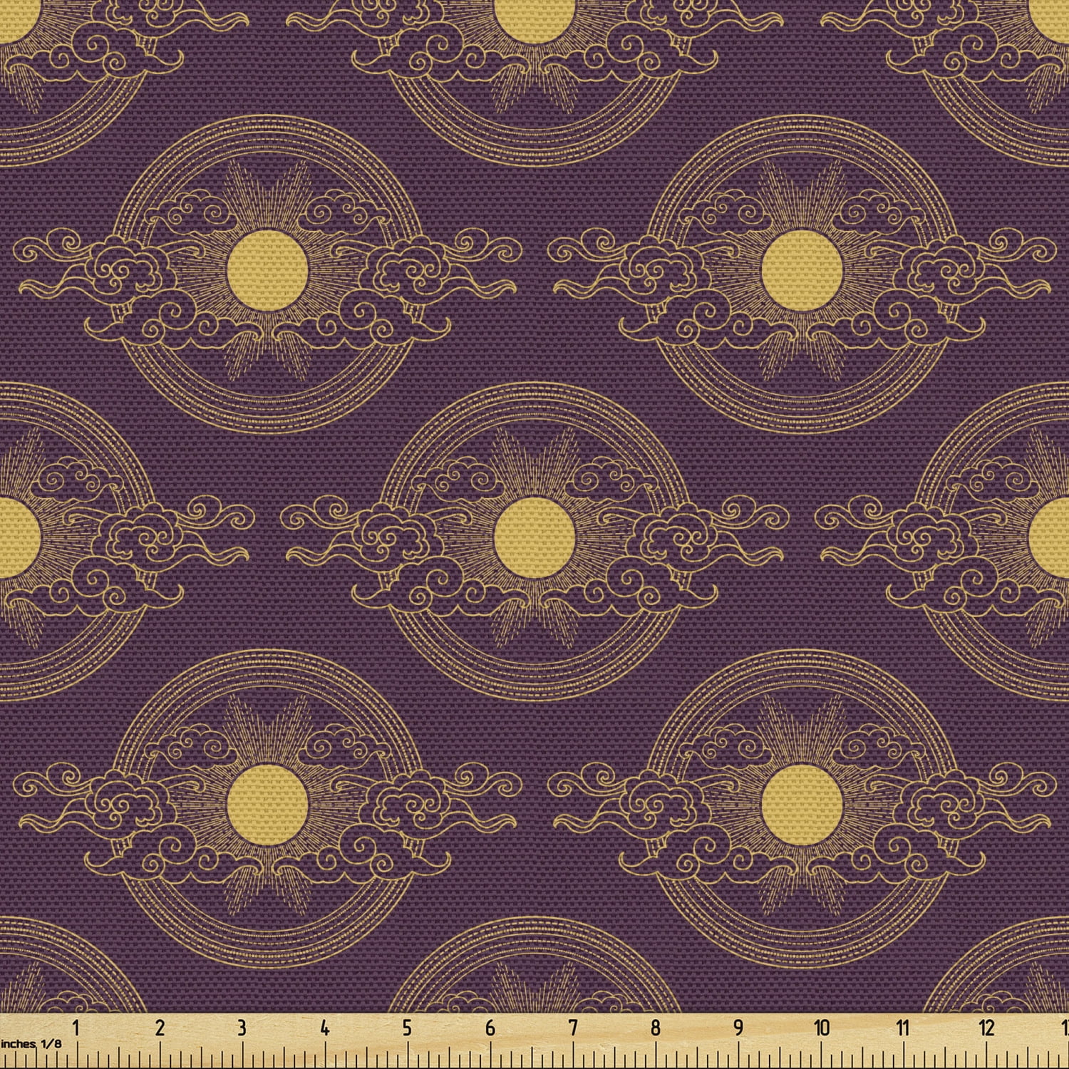 Bohemian Upholstery Fabric by the Yard, Cloudy Sky Eastern Zen Sun ...