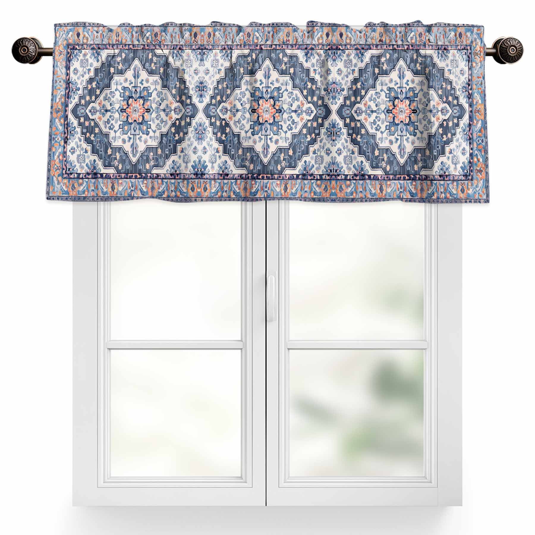 Bohemian Valances for Windows, 42 x 18in, Vintage Tribal Boho Floral ...
