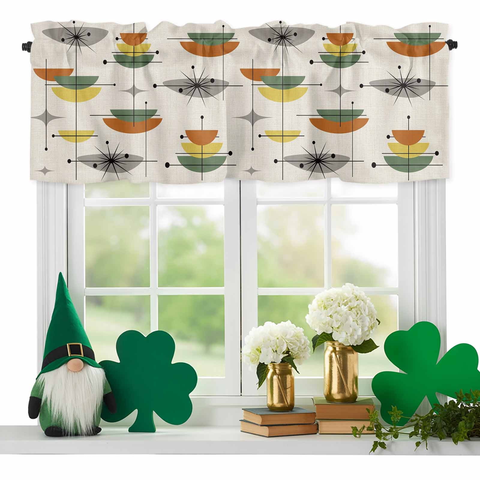 Bohemian Valances for Windows, Green Orange Yellow Color Block Rod ...