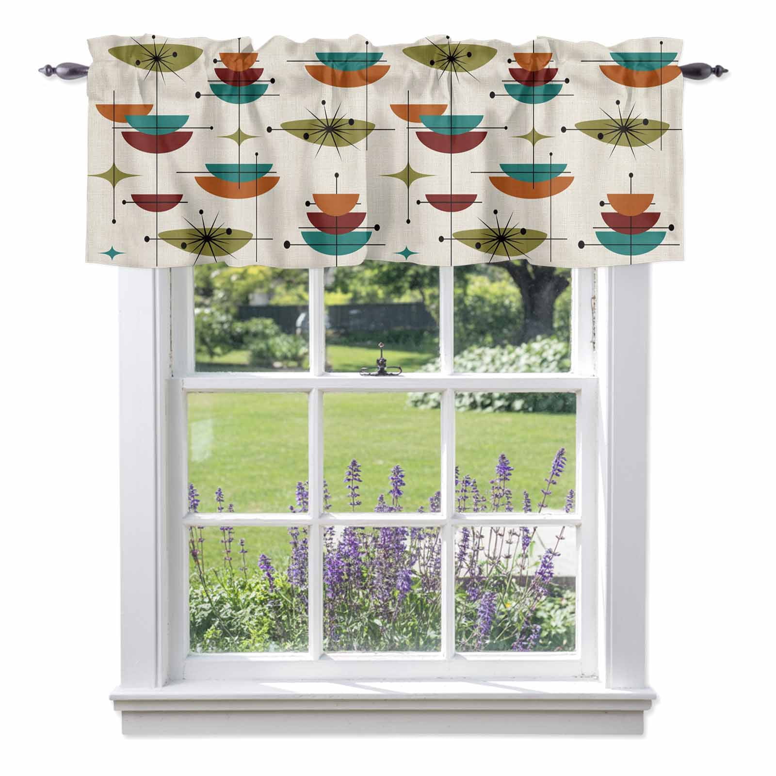 Bohemian Valances for Windows, Orange Duck Green Color Block Valance ...