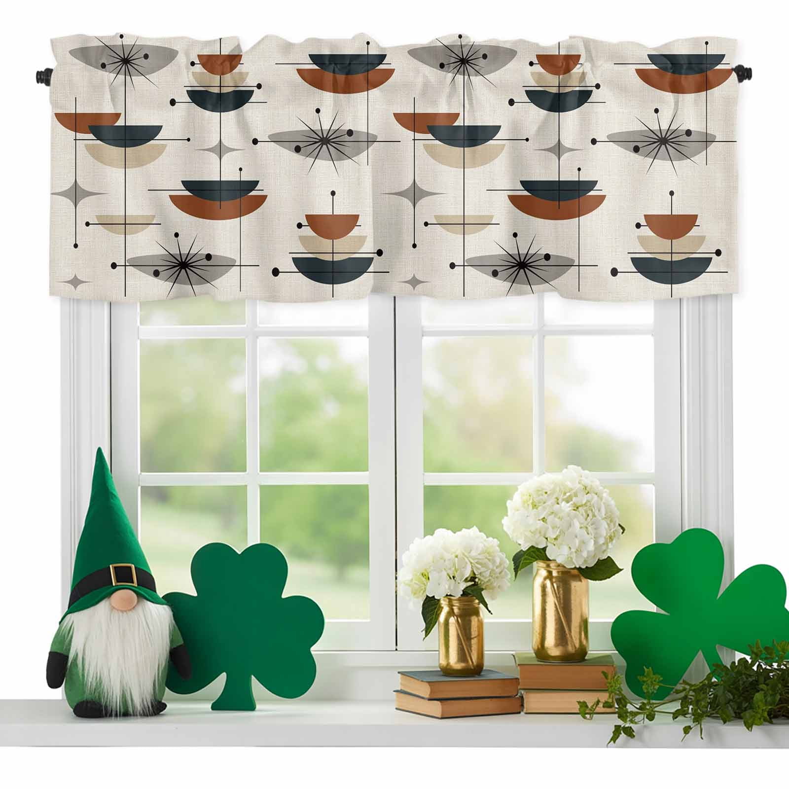 Bohemian Valances for Windows, Orange Navy Blue Color Block Rod Pocket ...