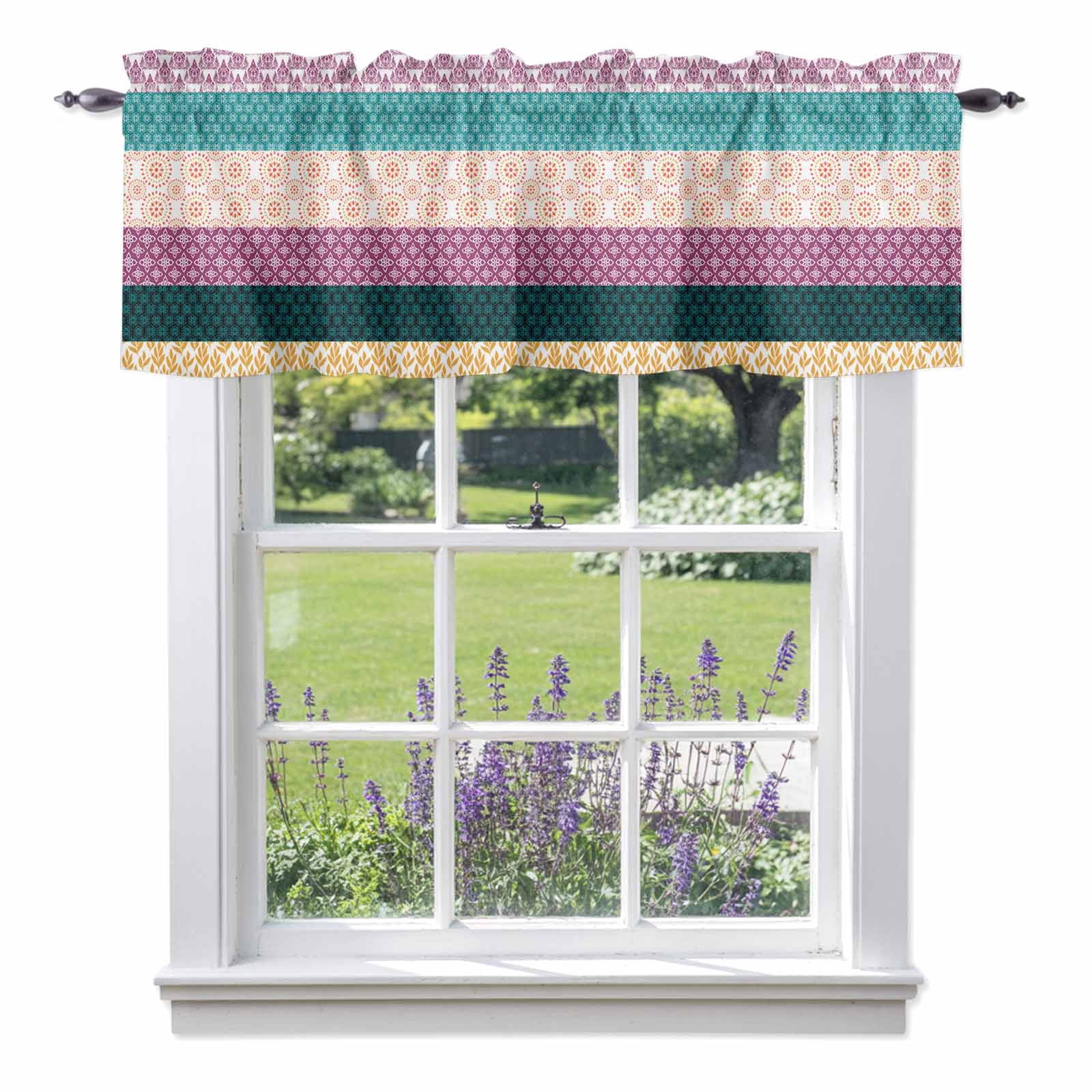 Bohemian Valances for Windows Tribal Geometric Stripes Purple Pink Rod ...