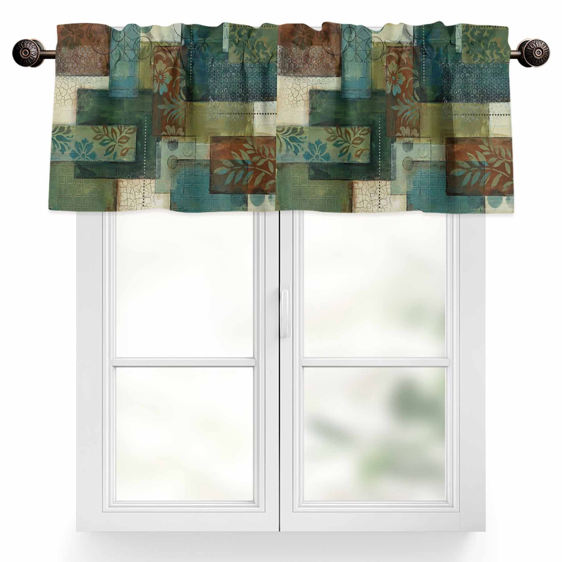 Bohemian Valances for Windows Vintage Floral Texture Geometric Plaid ...